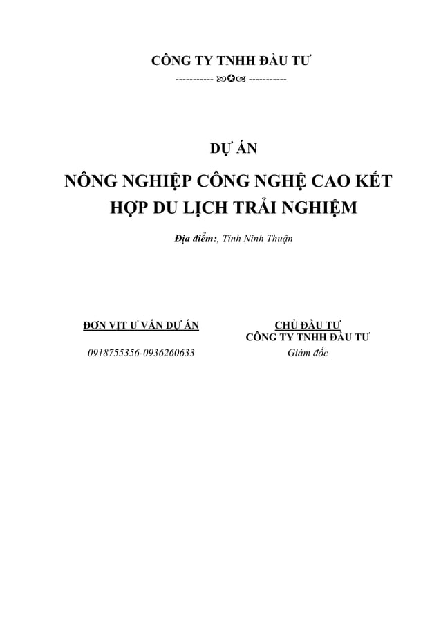 DỰ ÁN NONG NGHIEP CONG NGHE CAO KET HOP DU LICH TRAI NGHIEM_NINH THUAN | PDF