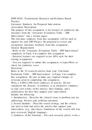 DNP-820A Translational Research and Evidence-Based PracticeLite | DOCX