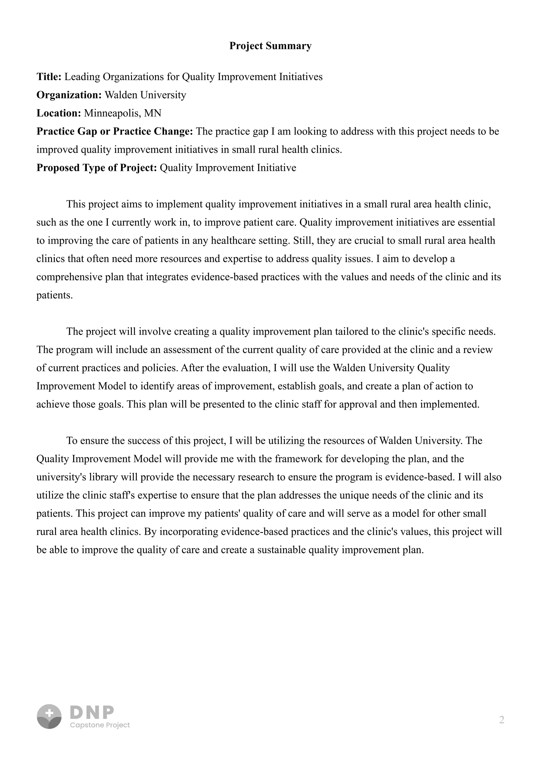 dnp capstone project sample from professional writers | PDF