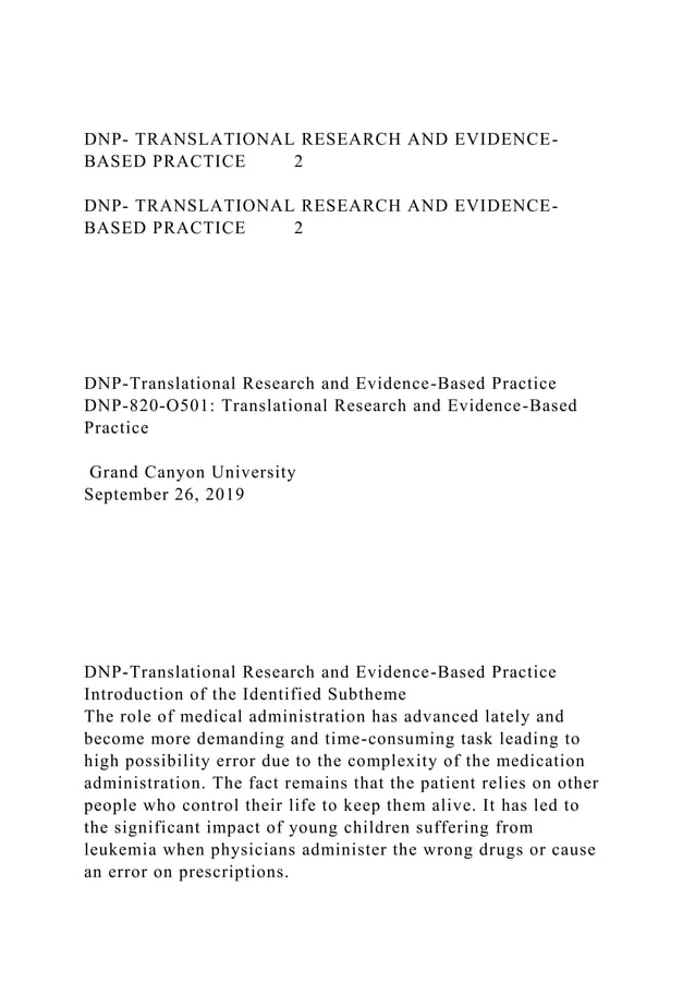 DNP- TRANSLATIONAL RESEARCH AND EVIDENCE- BASED PRACTICE 2DNP.docx
