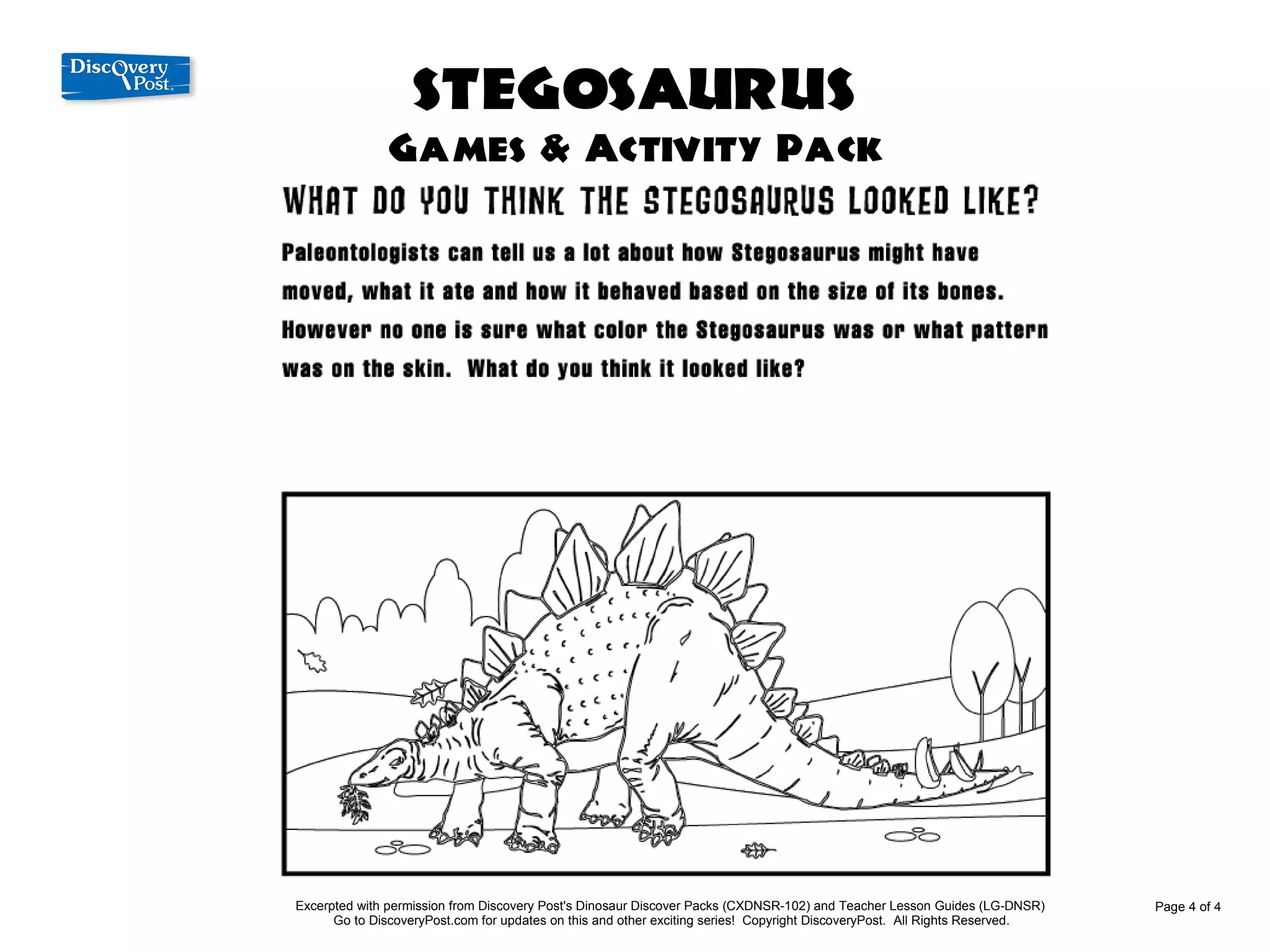 DNSR 102 Stegosaurus Activities | PDF