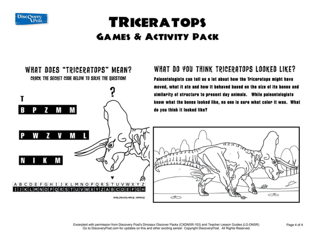 DNSR 103 Triceratops Activities | PPT