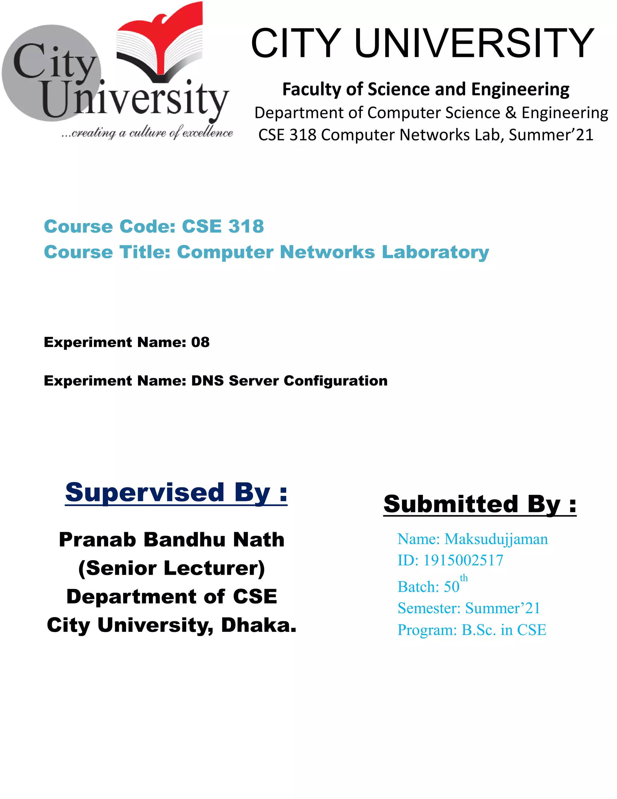 Dns Server Configuration With Cisco Packet Tracer Pdf Computer Networking Computing