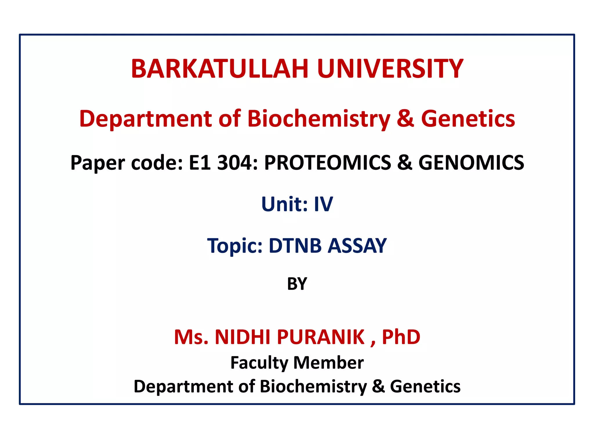 PROTEOMICS -DTNB ASSAY | PDF