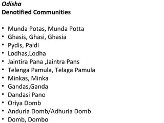 DENOTIFIED & NOMADIC TRIBES OF ODISHA | PPT