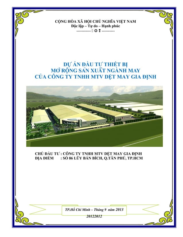Dự án đầu tư máy móc mở rộng sản xuất xưởng may | DOC