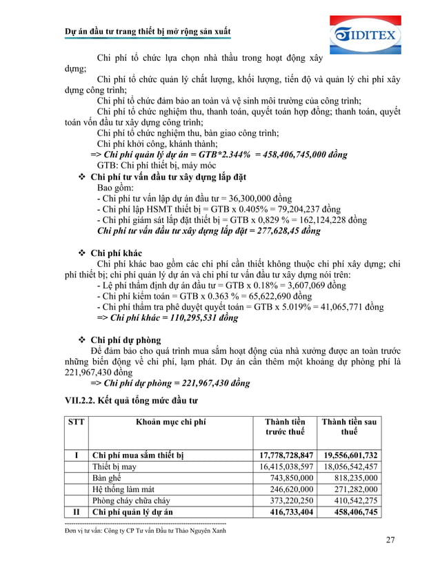 Dự án đầu tư máy móc mở rộng sản xuất xưởng may | DOC