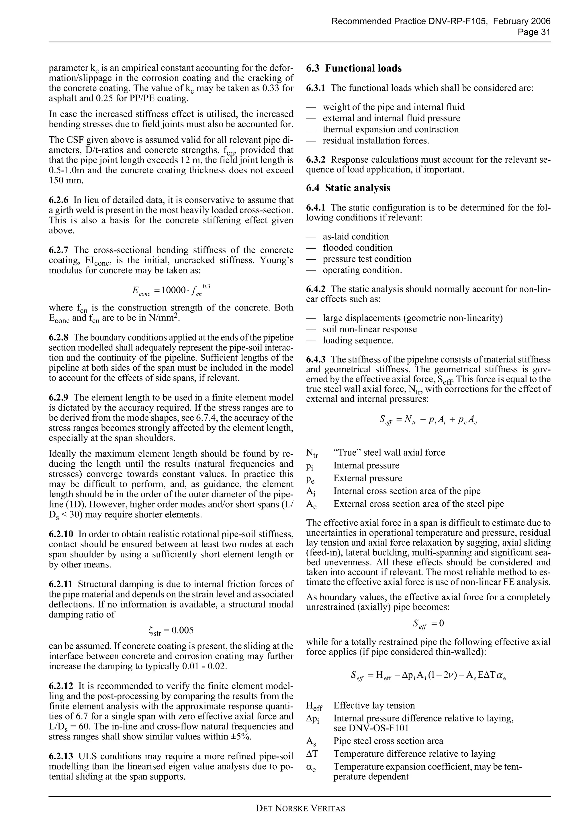 Dnv rp-f105 (2006) - free spanning pipelines | PDF