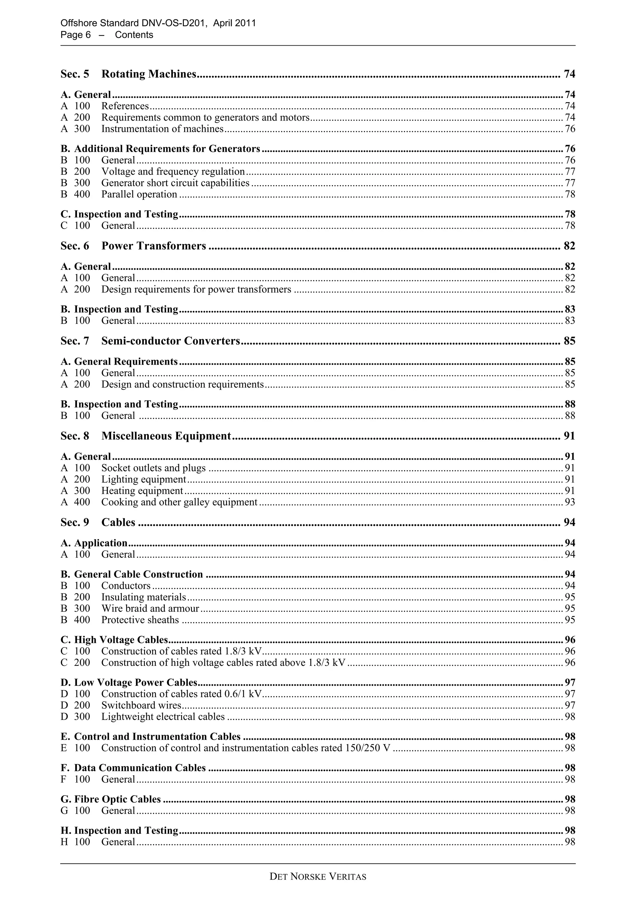 DNV Electrical Installations Standard DNV OS D201 April 2011 | PDF