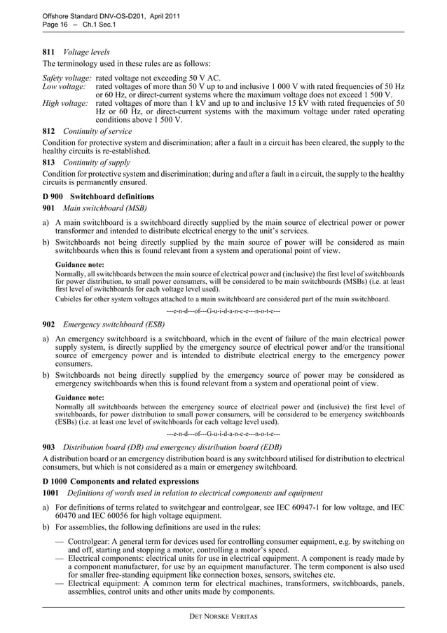 DNV Electrical Installations Standard DNV OS D201 April 2011 | PDF