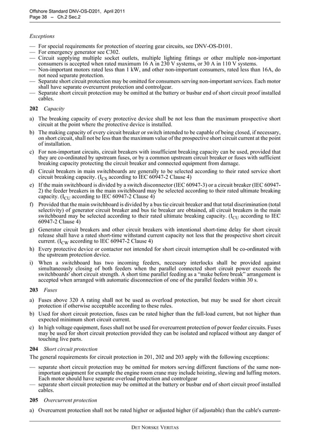 DNV Electrical Installations Standard DNV OS D201 April 2011 | PDF