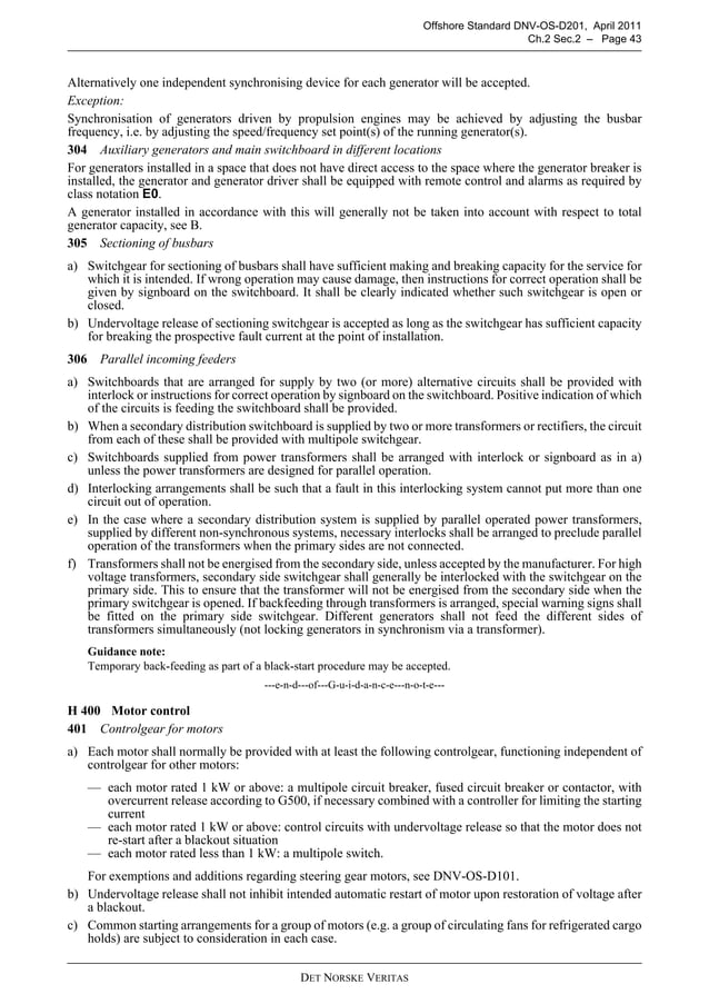 DNV Electrical Installations Standard DNV OS D201 April 2011 | PDF