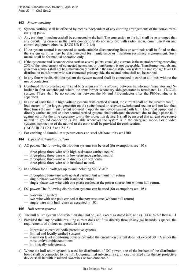 DNV Electrical Installations Standard DNV OS D201 April 2011 | PDF