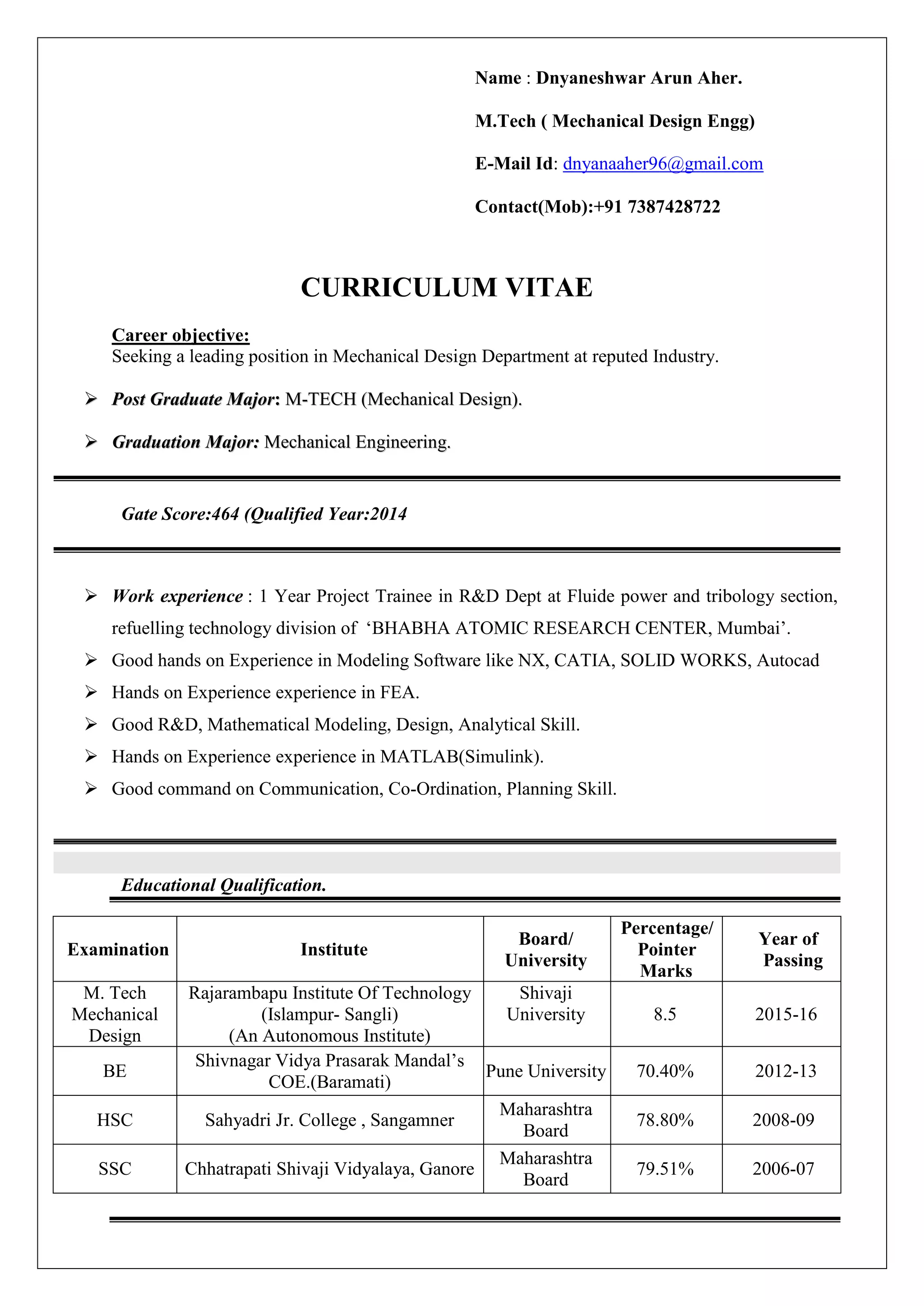 Dnyaneshwar resume mtech Design | PDF