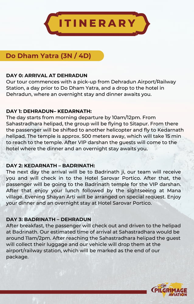 Do-Dham Itinerary by Pilgrimage Aviation | PDF
