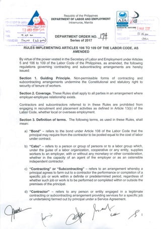 Do 174 17 rules implementing articles 106 to 109 of the labor code, as ...