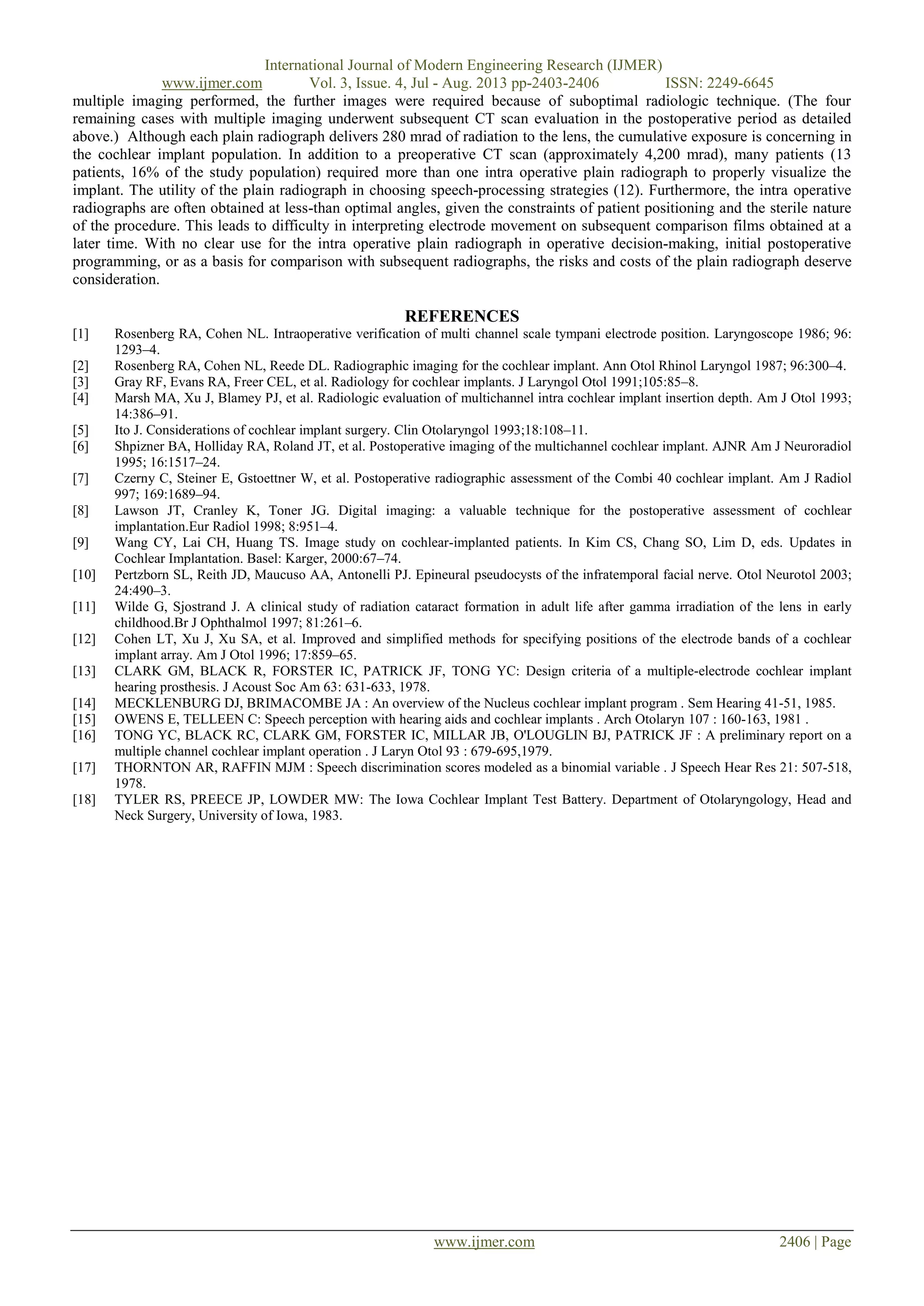 Prospective Evaluation of Intra operative Nucleus 22-channel cochlear ...
