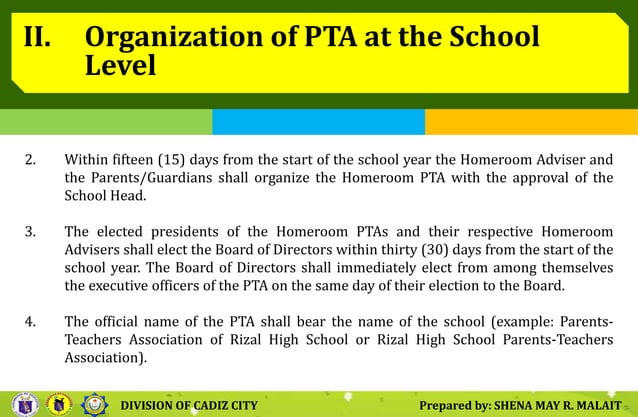 Do 54, s. 2009 Revised Guidelines Governing Parent Teacher Associations (PTAs) at the School ...
