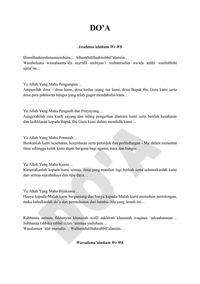 Doa Upacara Hari Senin Sekolah