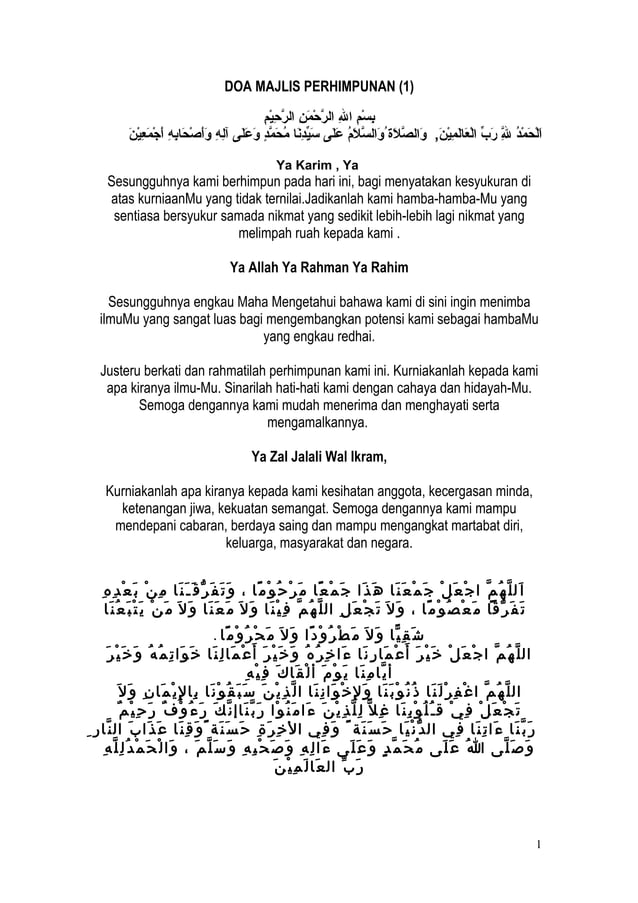 Doa doa majlis rasmi sekolah spim jps | DOC