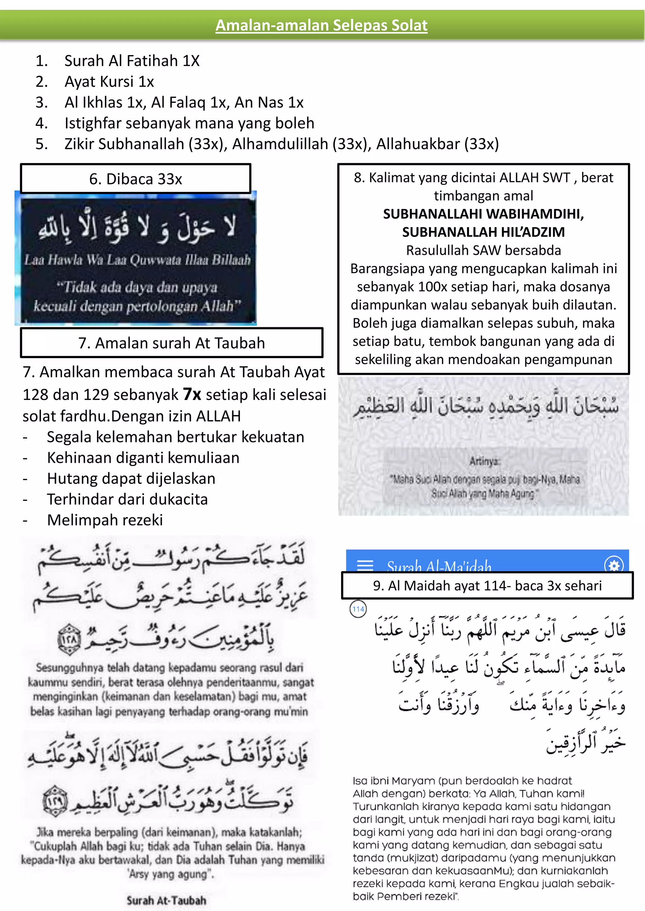 Amalan, Doa, ZIkir dan Selawat yang boleh diamalkan | PDF