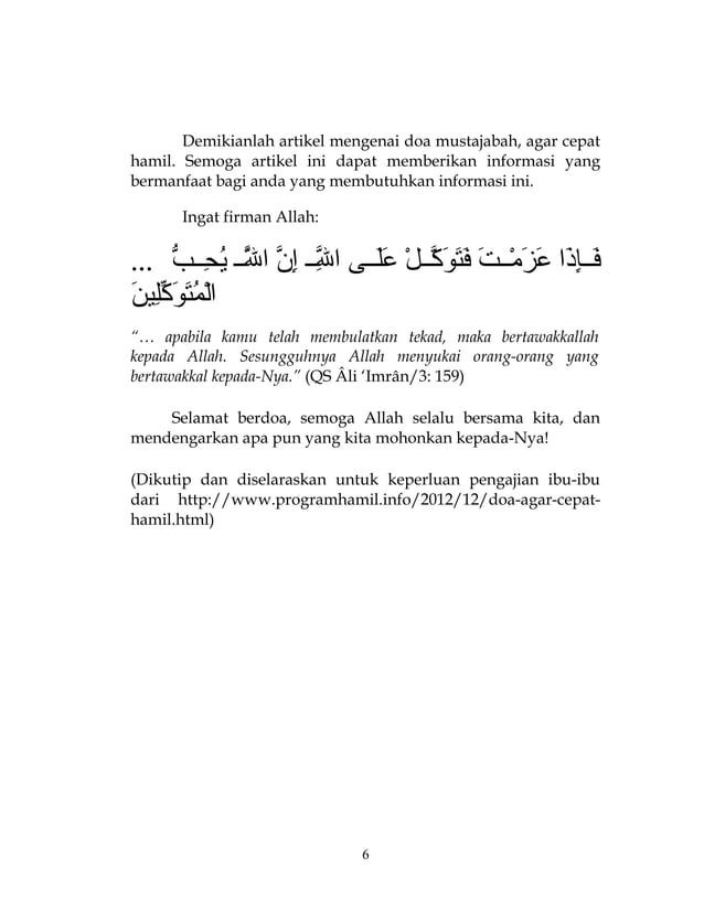 Doa agar cepat hamil lengkap | PDF