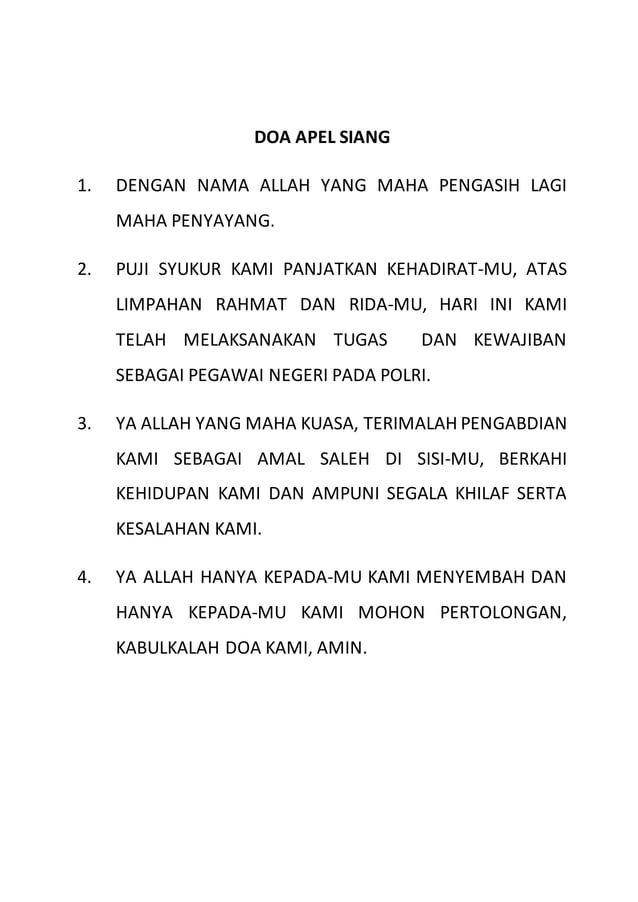 Doa apel pagi dan siang Polri | DOCX