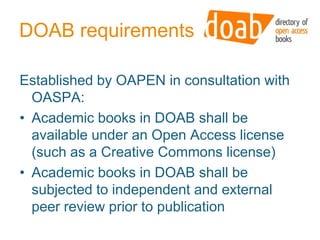 Launch of Directory of Open Access Books by Eelco Ferwerda | PPT