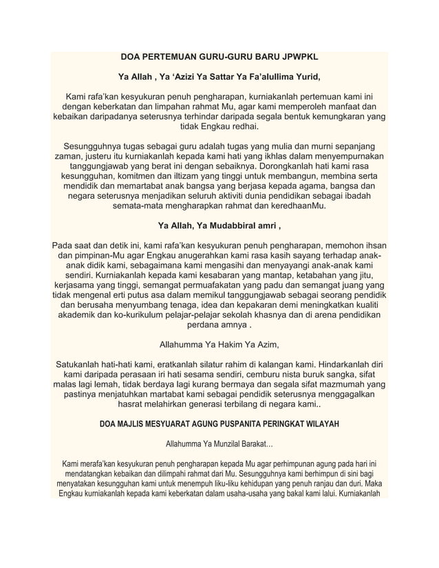 Doa majlis rasmi sekolah | PDF