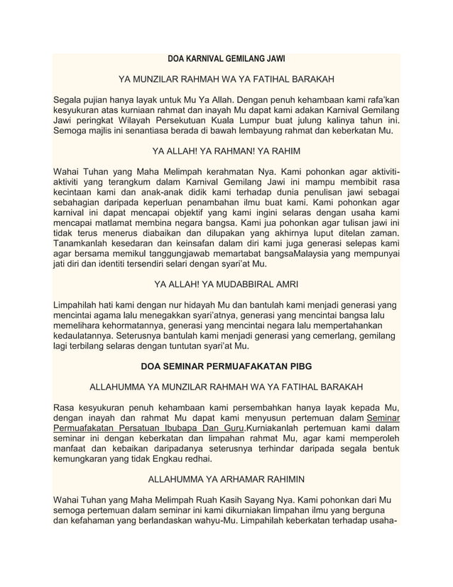 Doa majlis rasmi sekolah | PDF