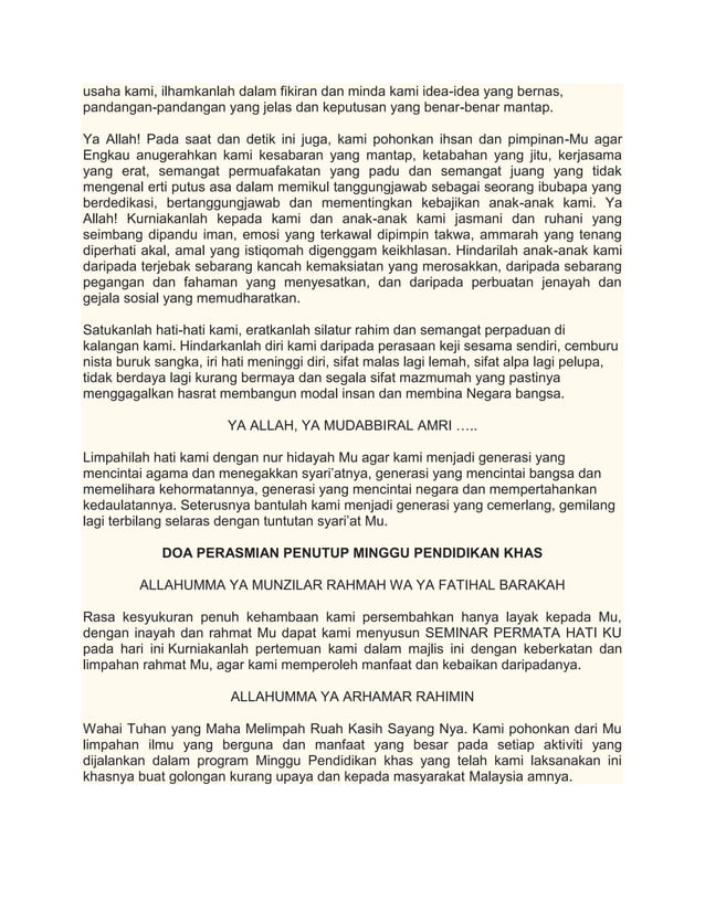 Doa majlis rasmi sekolah | PDF