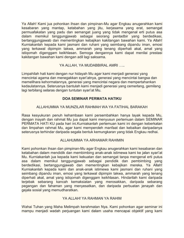 Doa majlis rasmi sekolah | PDF