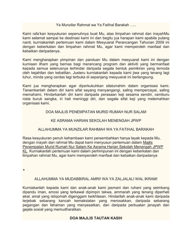 Doa majlis rasmi sekolah | PDF