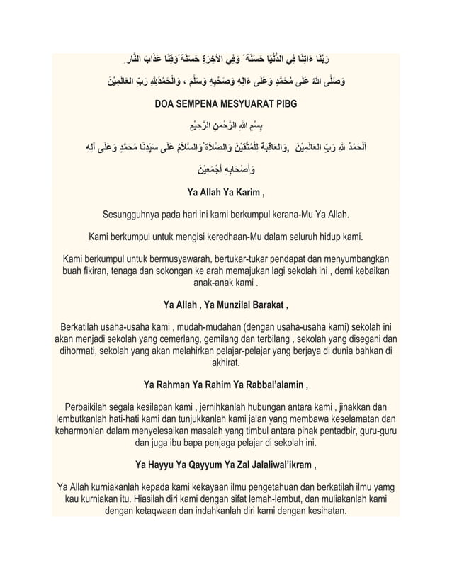 Doa majlis rasmi sekolah | PDF