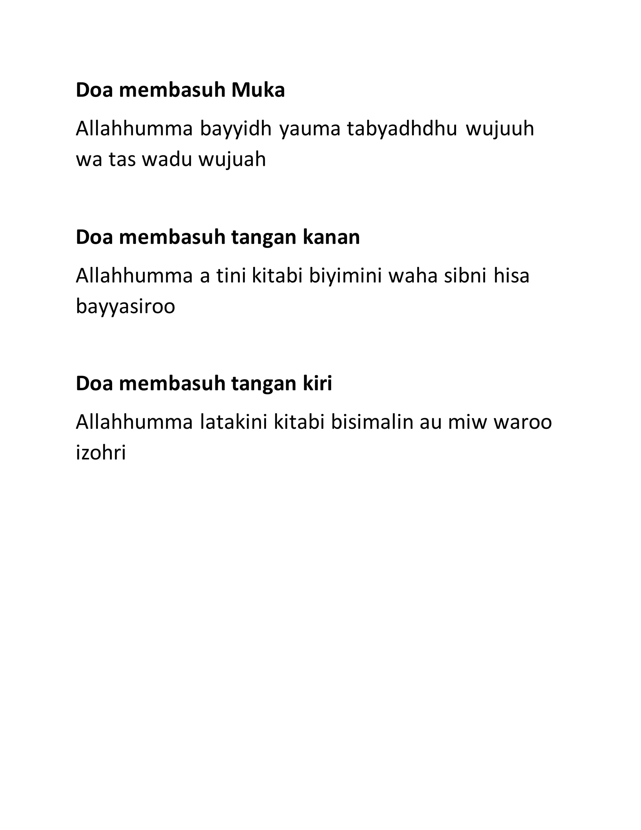 Doa membasuh muka | DOCX