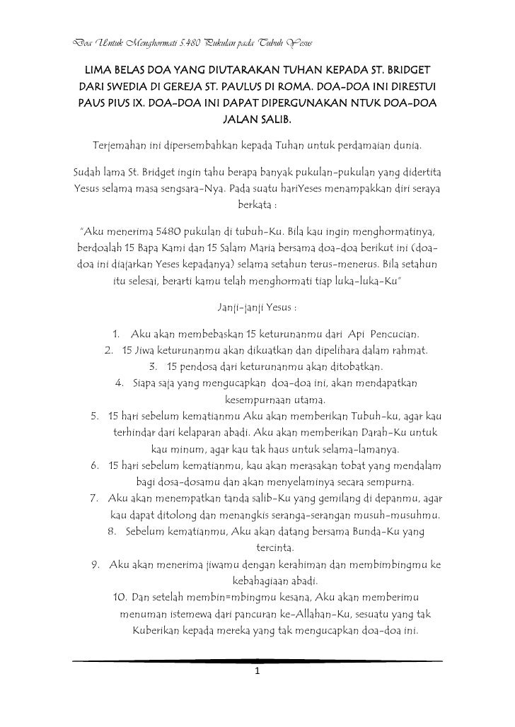 Doa menghormati 5480 pukulan pada tubuh yesus ...