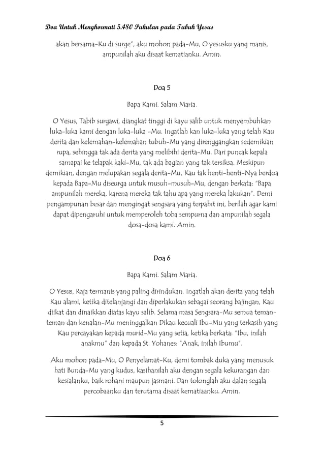 Doa menghormati 5480 pukulan pada tubuh yesus ... | PDF