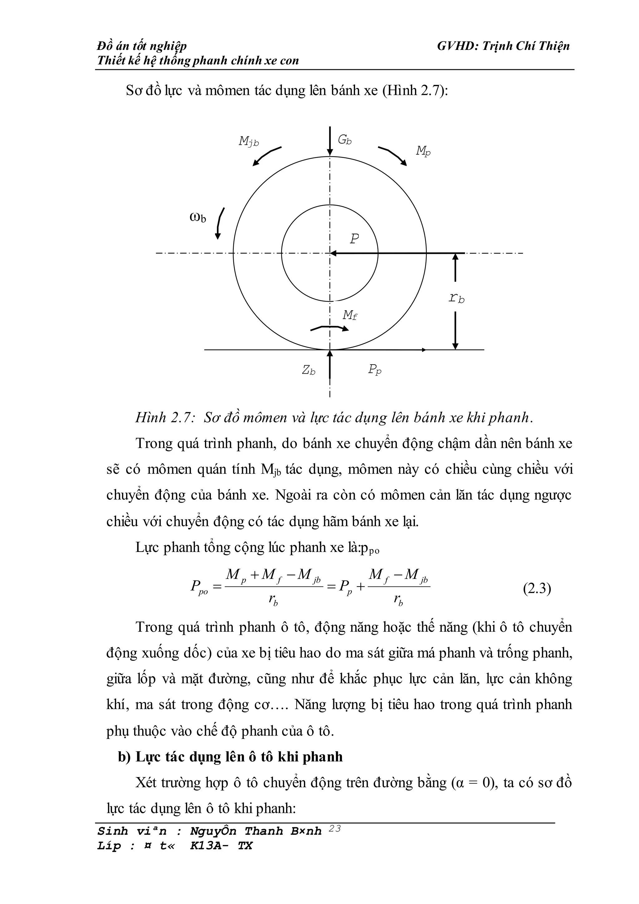 Đề tài: Thiết kế hệ thống phanh chính xe con, HAY, 9đ | DOC
