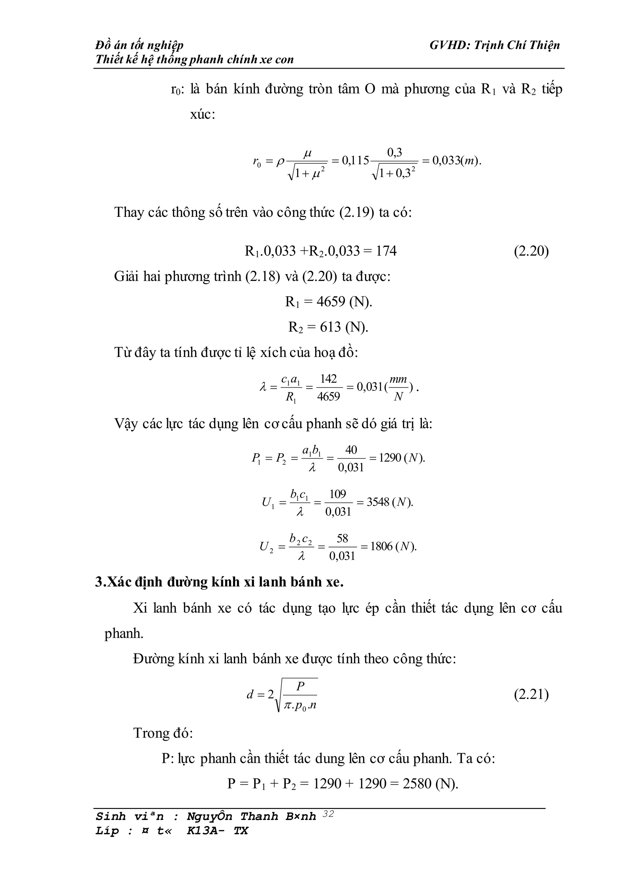 Đề tài: Thiết kế hệ thống phanh chính xe con, HAY, 9đ | DOC