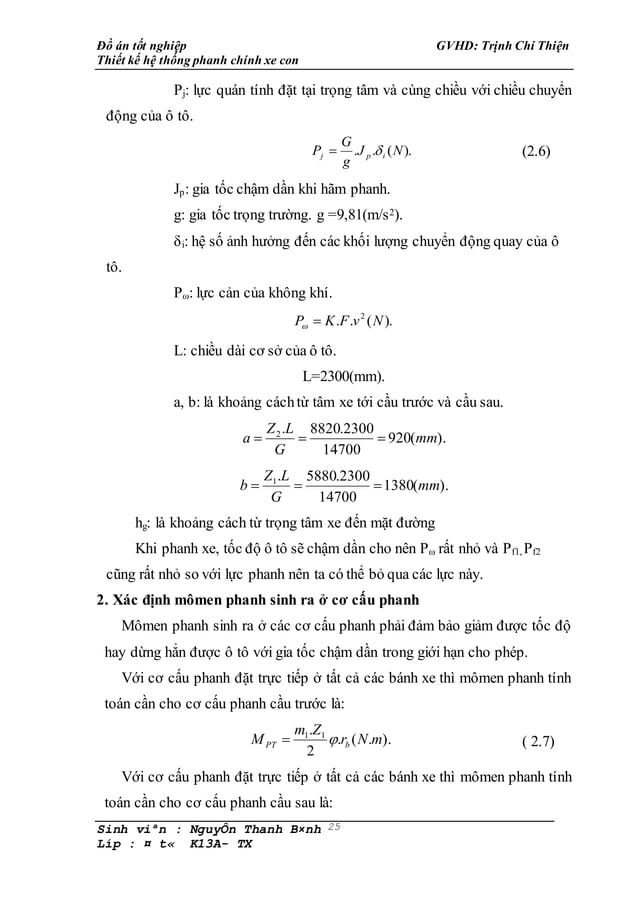 Đề tài: Thiết kế hệ thống phanh chính xe con, HAY, 9đ | DOC