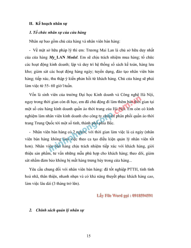 Đồ án lập kế hoạch kinh doanh shop thời trang, cửa hàng quần áo | PDF