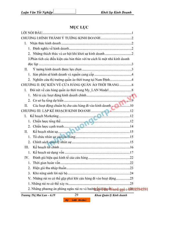 Đồ án lập kế hoạch kinh doanh shop thời trang, cửa hàng quần áo | PDF