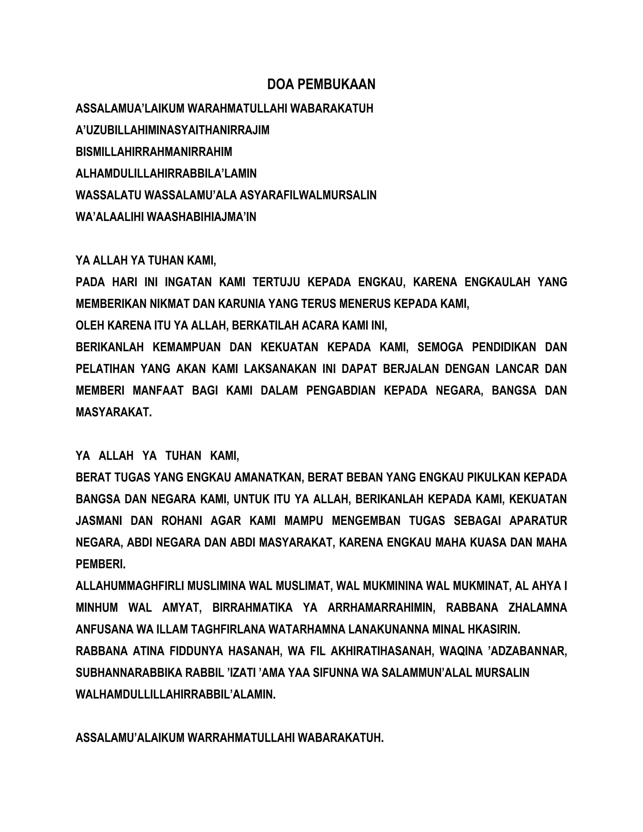 Doa pembukaan | DOCX