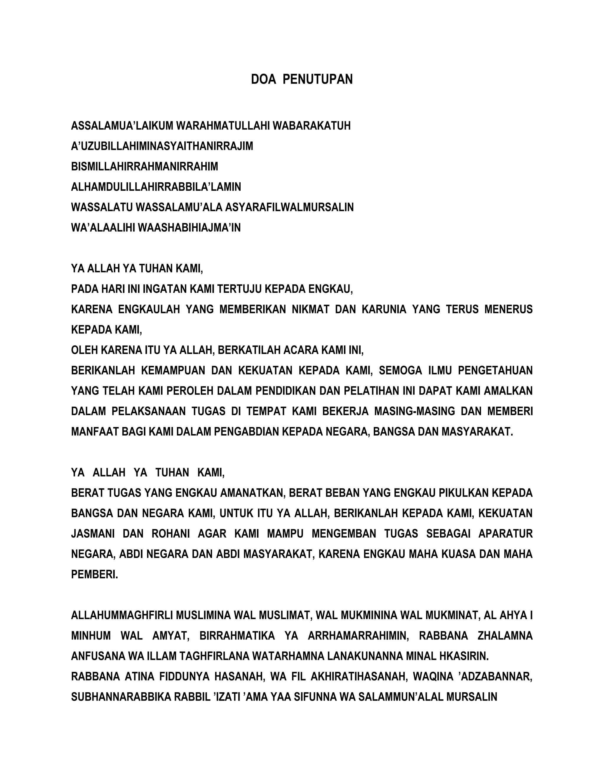 Doa pembukaan | DOCX