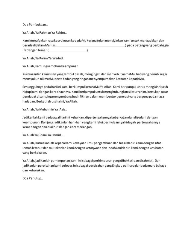 Doa pembukaan | DOCX