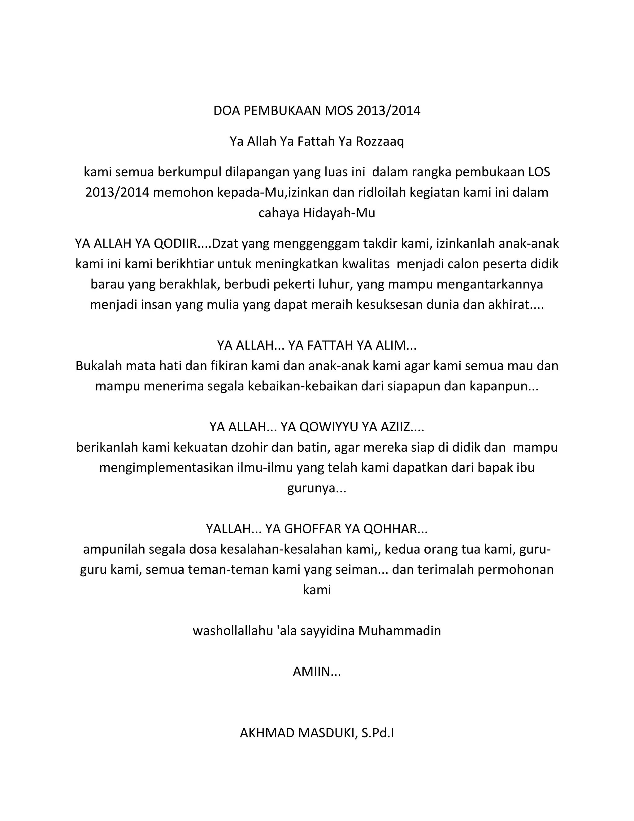 Doa pembukaan mos 2013 | DOCX