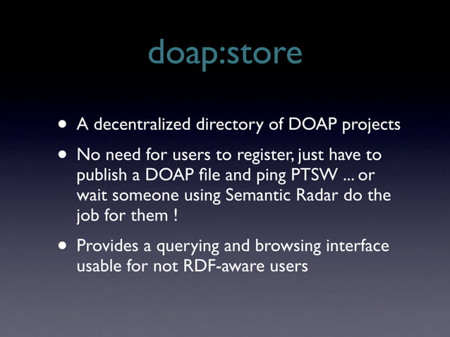A user-friendly interface to browse and find DOAP project with doap:store | PPT