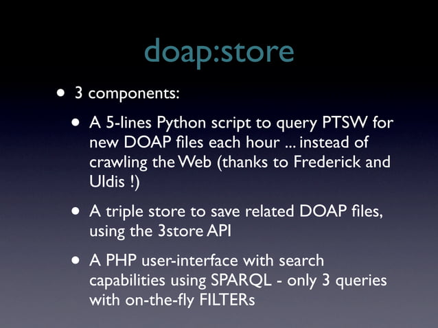 A user-friendly interface to browse and find DOAP project with doap:store | PPT