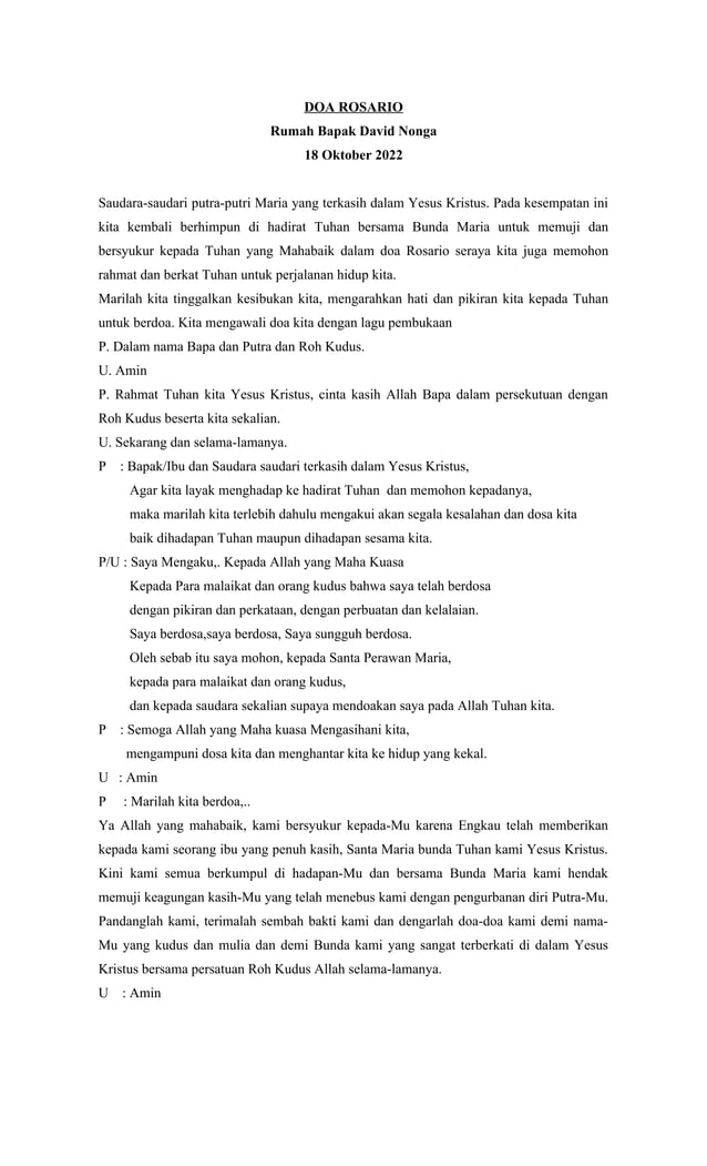 Contoh doa rosario untuk doa bulan Maria | DOCX