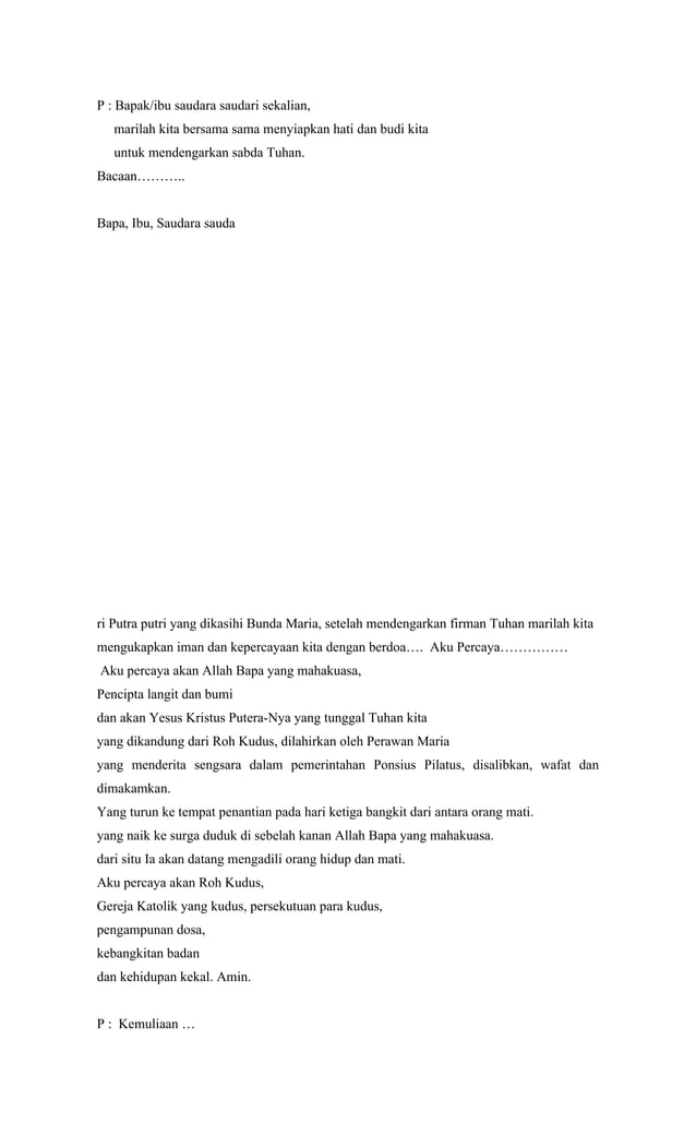 Contoh doa rosario untuk doa bulan Maria | DOCX